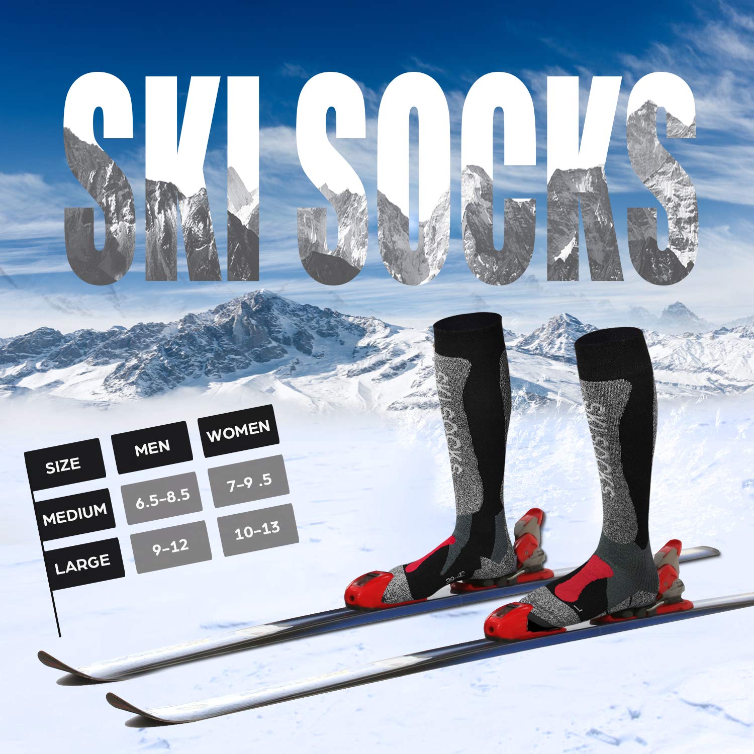 TopAcsy Ski Socks 2 Pairs Winter Snowboard Thermal Thermolite Over the Calf Stocking for Mens Womens (2 Pairs Blue, Medium)