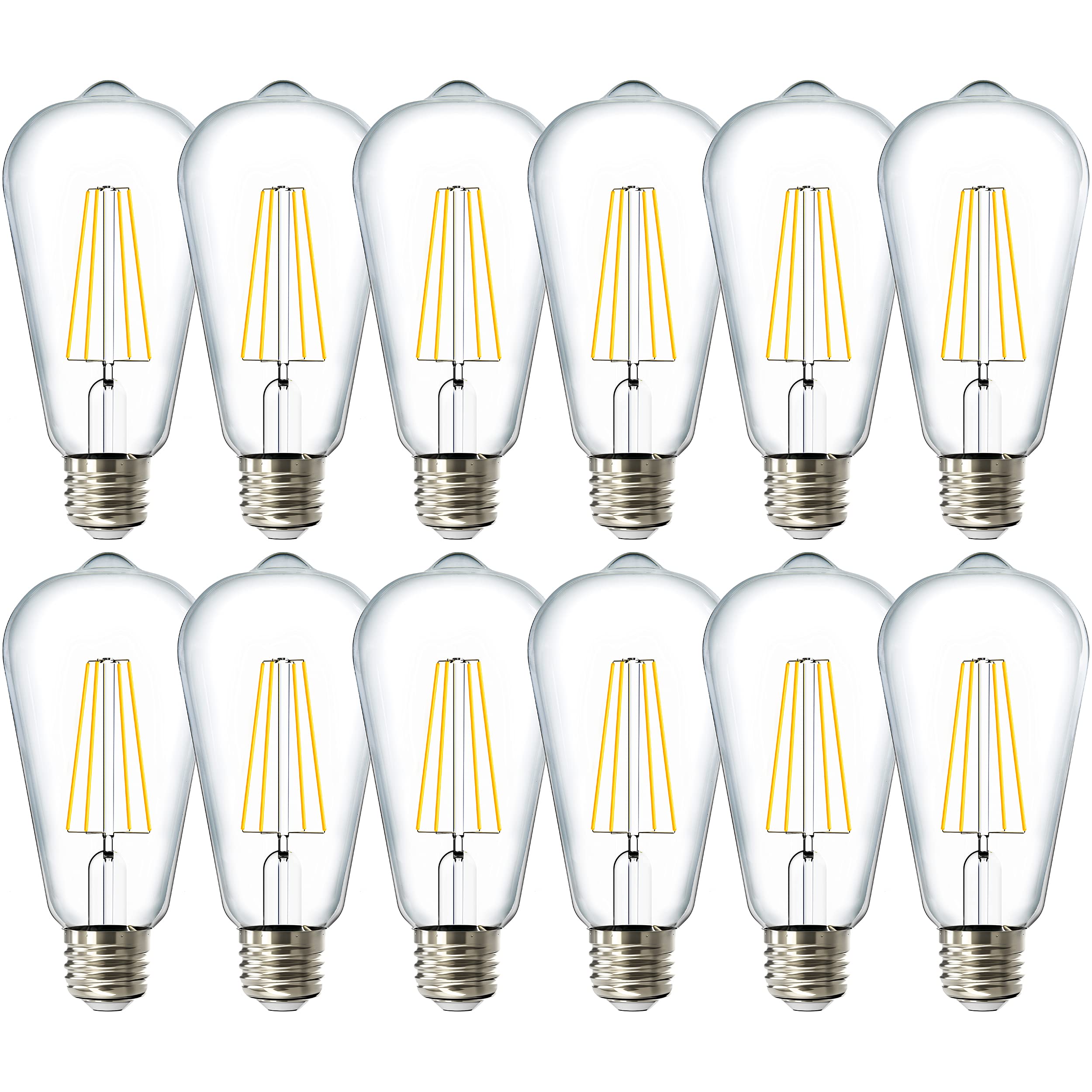 Sunco 12 Pack 60W Vintage LED Edison Bulbs Equivalent 8.5W CRI92 800 Lumens, Dimmable ST64 Filament 6000K Daylight Deluxe E26 Medium Base Light Bulbs High Brightness Clear Glass Waterproof - UL