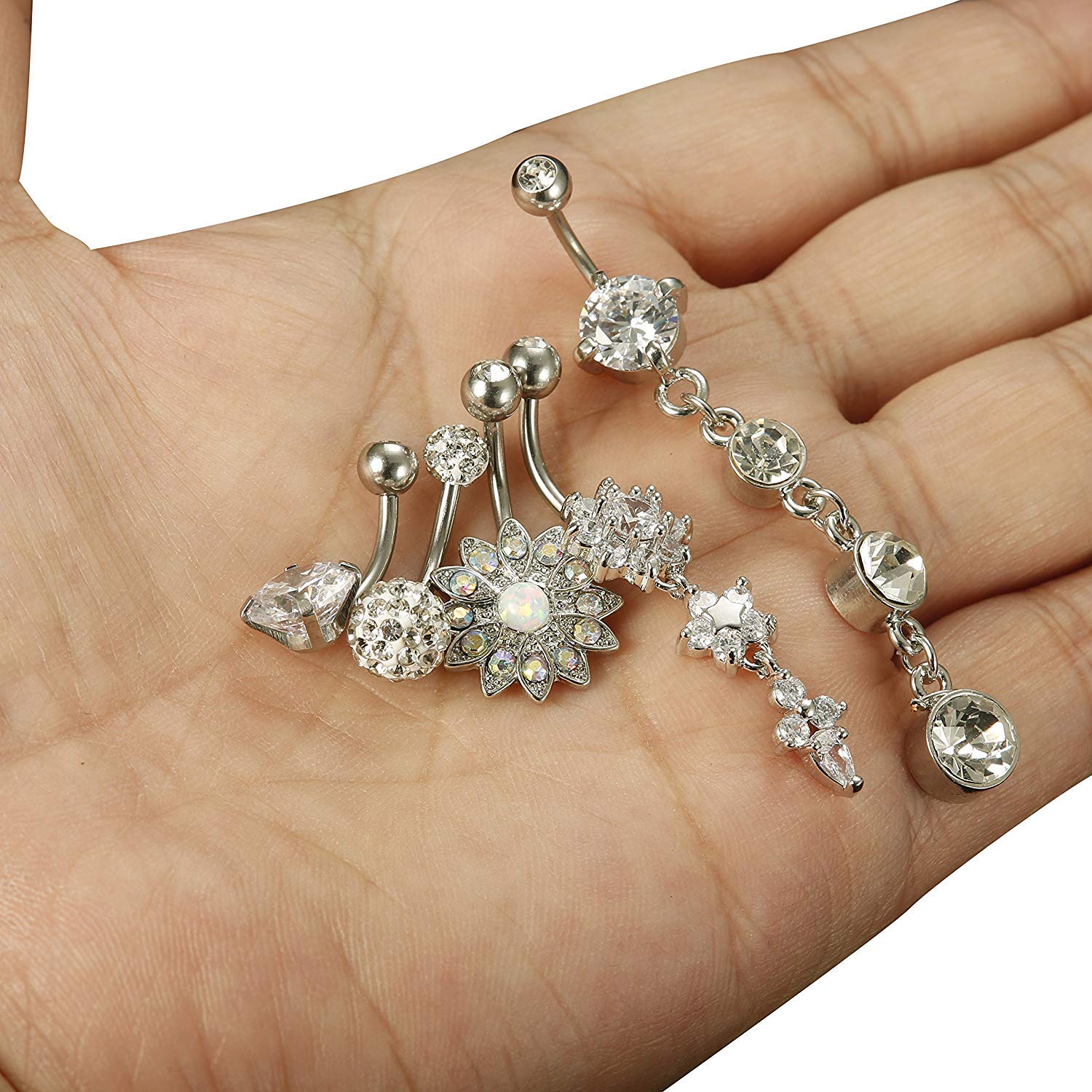 Tinblin 3-10PCS 14G Stainless Steel Belly Button Rings Navel Body Jewelry Belly Piercing CZ Inlaid… (silver)