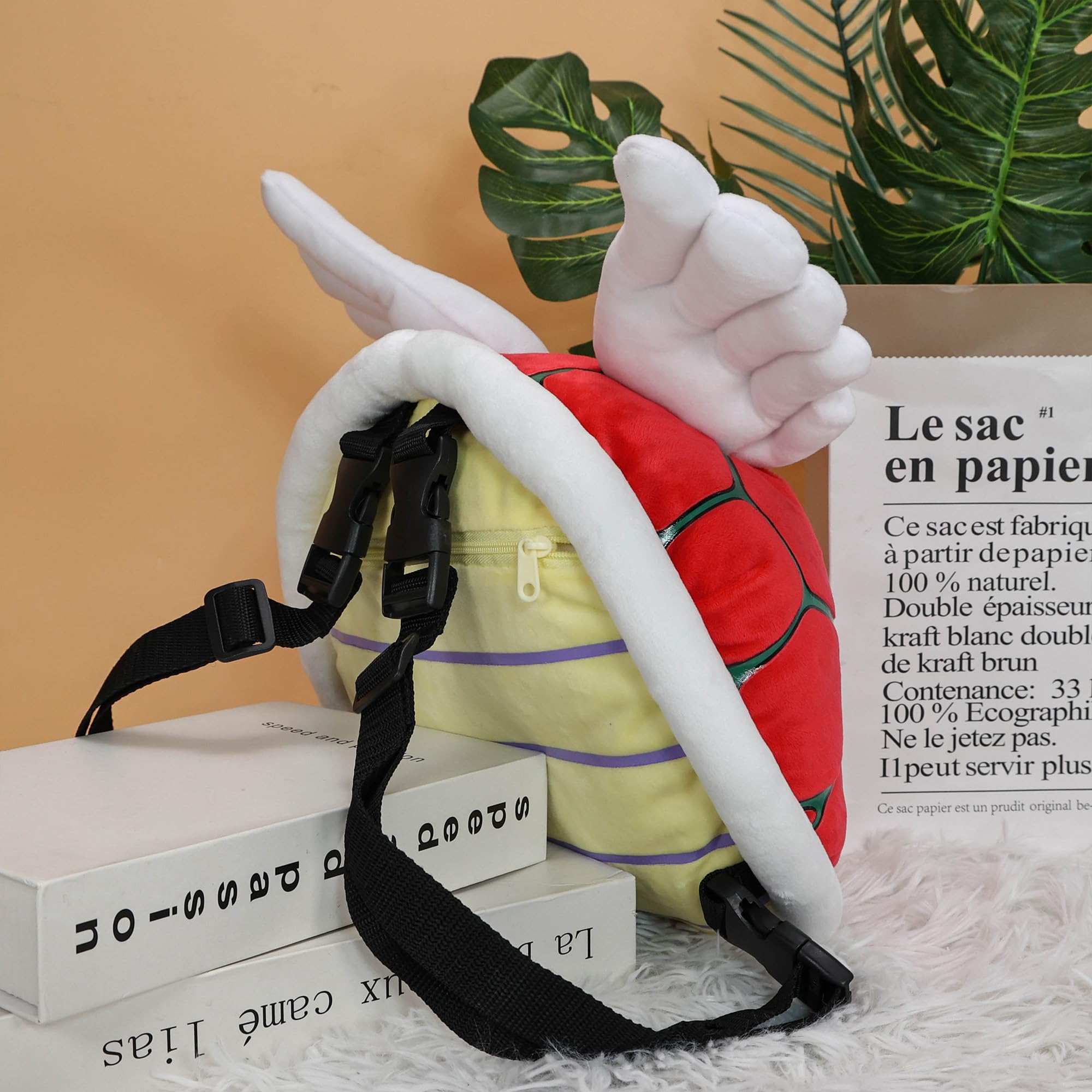 ZYPHYR Red Bowser Backpack with White Wings Super Koopa Paratroopa Bag Turtle Shell Daypack Cosplay Costume Accessory Prop Soft Stuffed Cartoon Toys