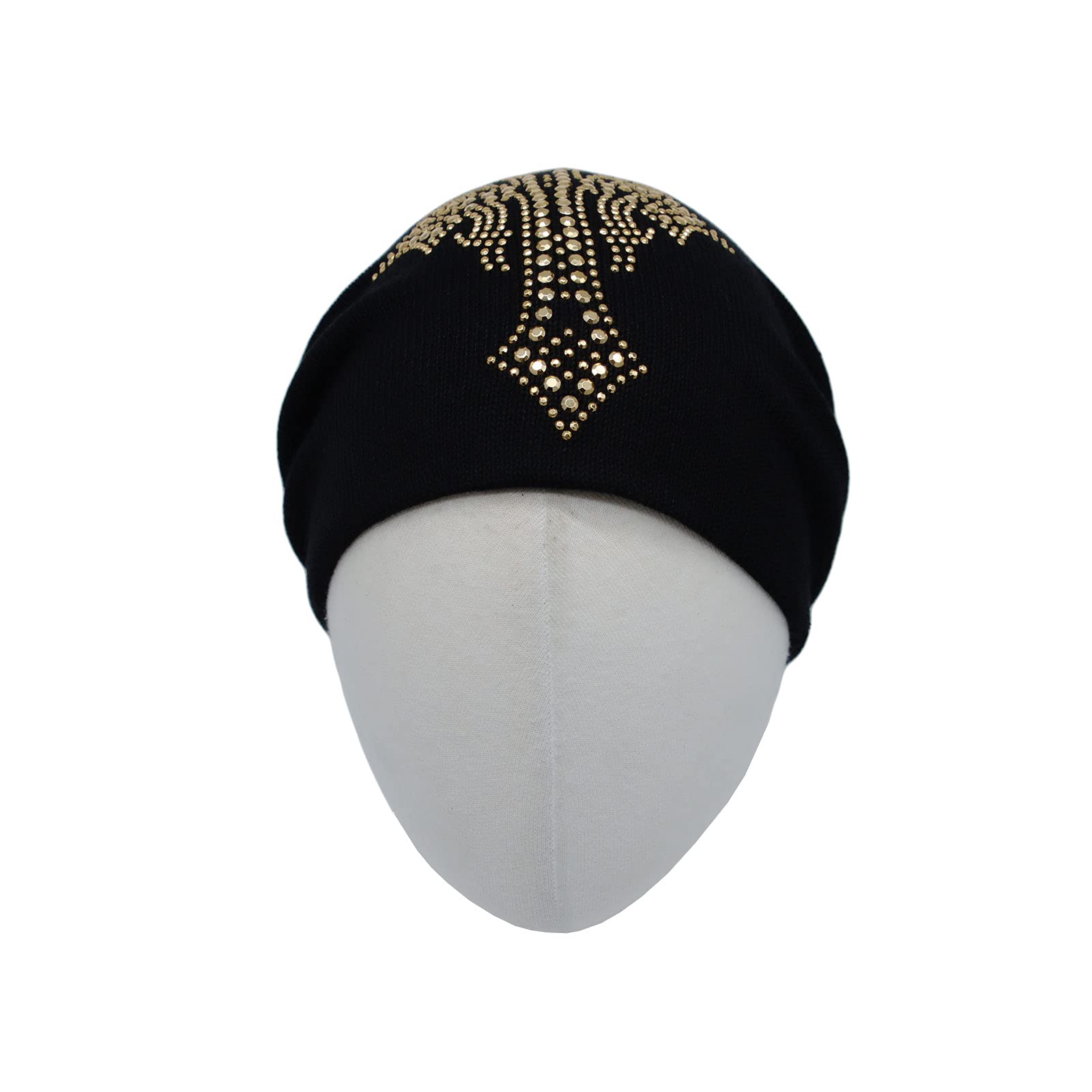 WITHMOONS Cross Rhinestone Knitted Beanie Hat Cotton Slouchy Skull Cap YT51354 (Silver)