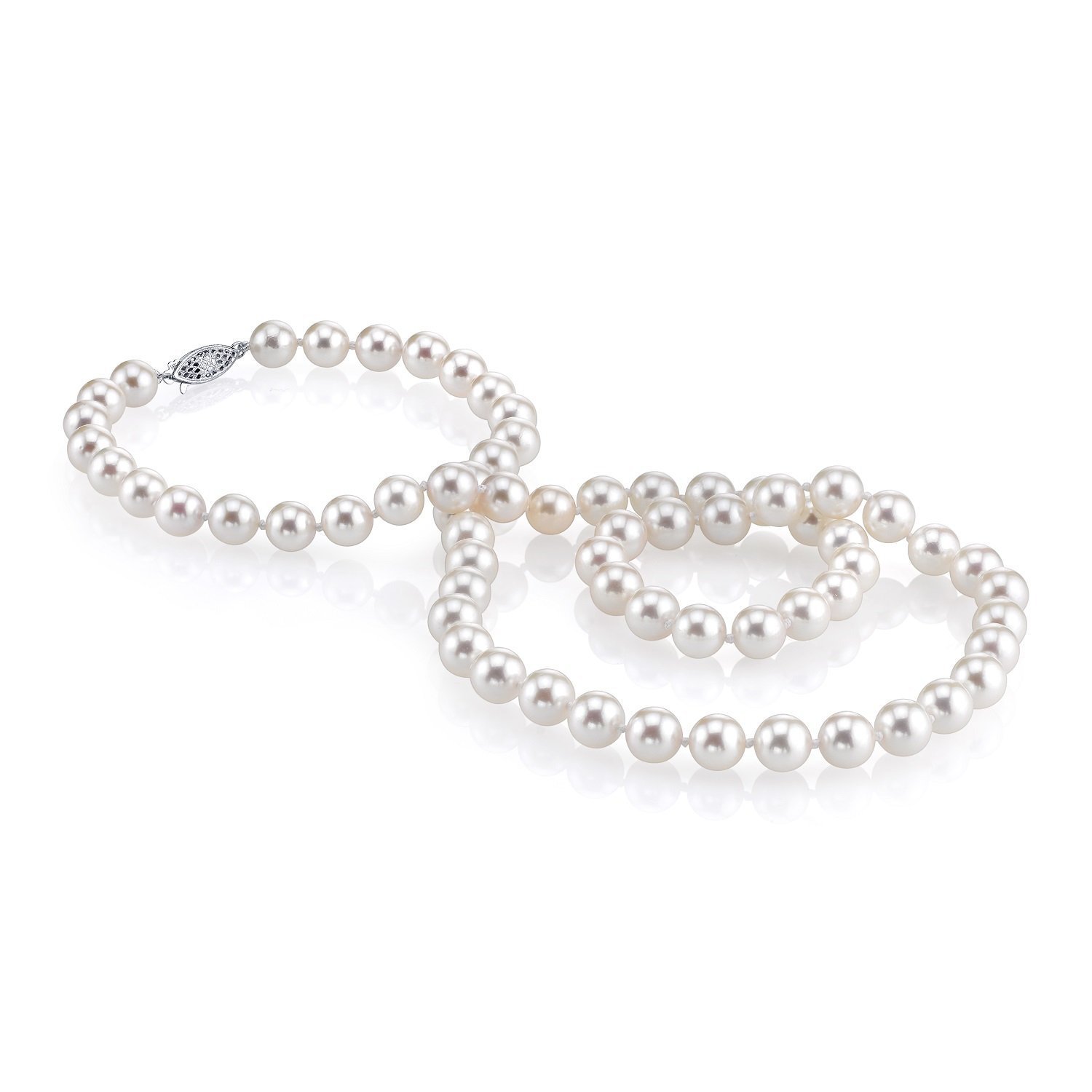 The Pearl Source 14K Gold 9-10mm AAAA Quality White Freshwater Cultured Pearl Necklace for Women in 24" Matinee Length
