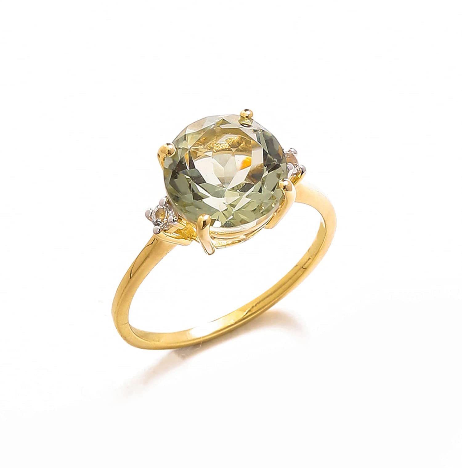 YoTreasure 3.10 Ct Green Amethyst Solid 10k Yellow Gold Ring
