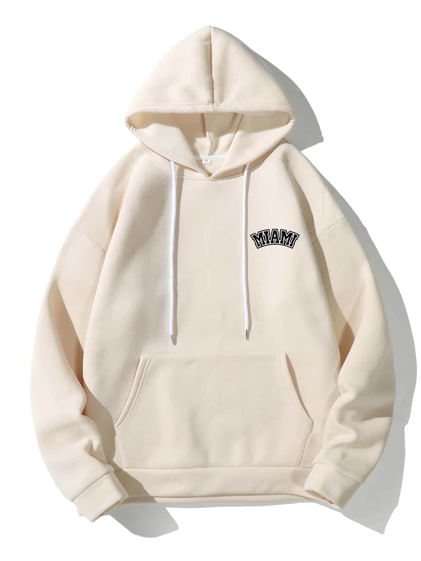 SHENHE Men's Letter Print Casual Long Sleeve Drawstring Pullover Hoodie Sweatshirt Apricot L