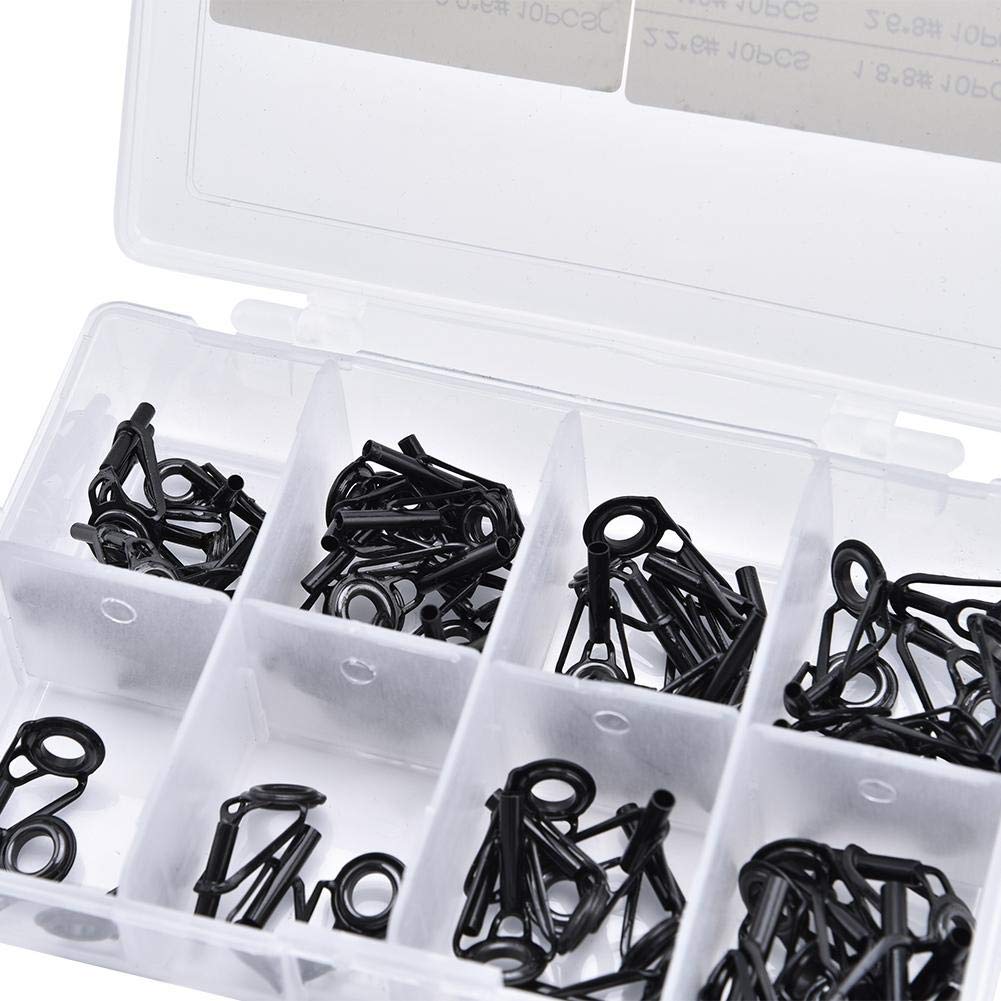 VGEBY1 Fishing Rod Guides Ring, 80Pcs Ceramic & Stainless Steel Fishing Rod Part Tip Tops Guides Ring Kit Set
