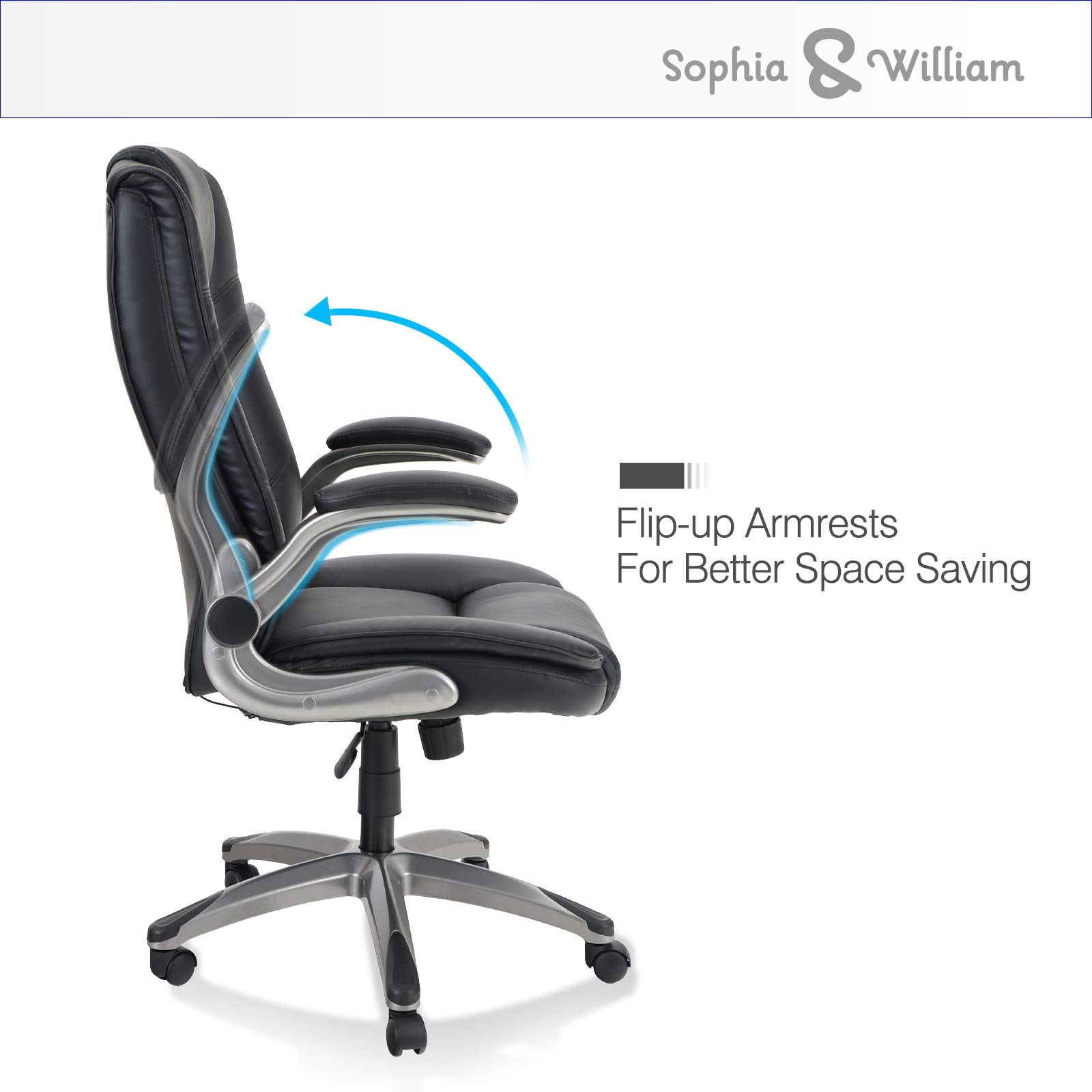 Sophia & William PU Leather Rocking Home Office Desk Chair High Back, Modern 360° Swivel Executive Computer Chair with Flip-up Armrests, Load Capacity: 300 lbs