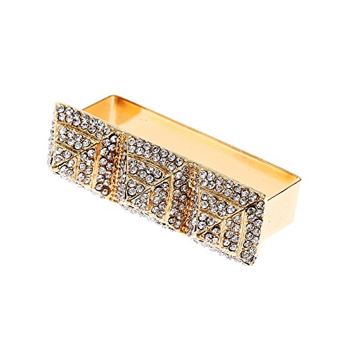 Wellotus Punk Alloy Pyramid Ring Rhinestone Hip Hop Rapper Red Lip Kiss Ring Costume Jewelry, 2 Finger Size (Gold)