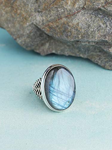 YoTreasure Labradorite Statement Ring 925 Sterling Silver Gemstone Jewelry