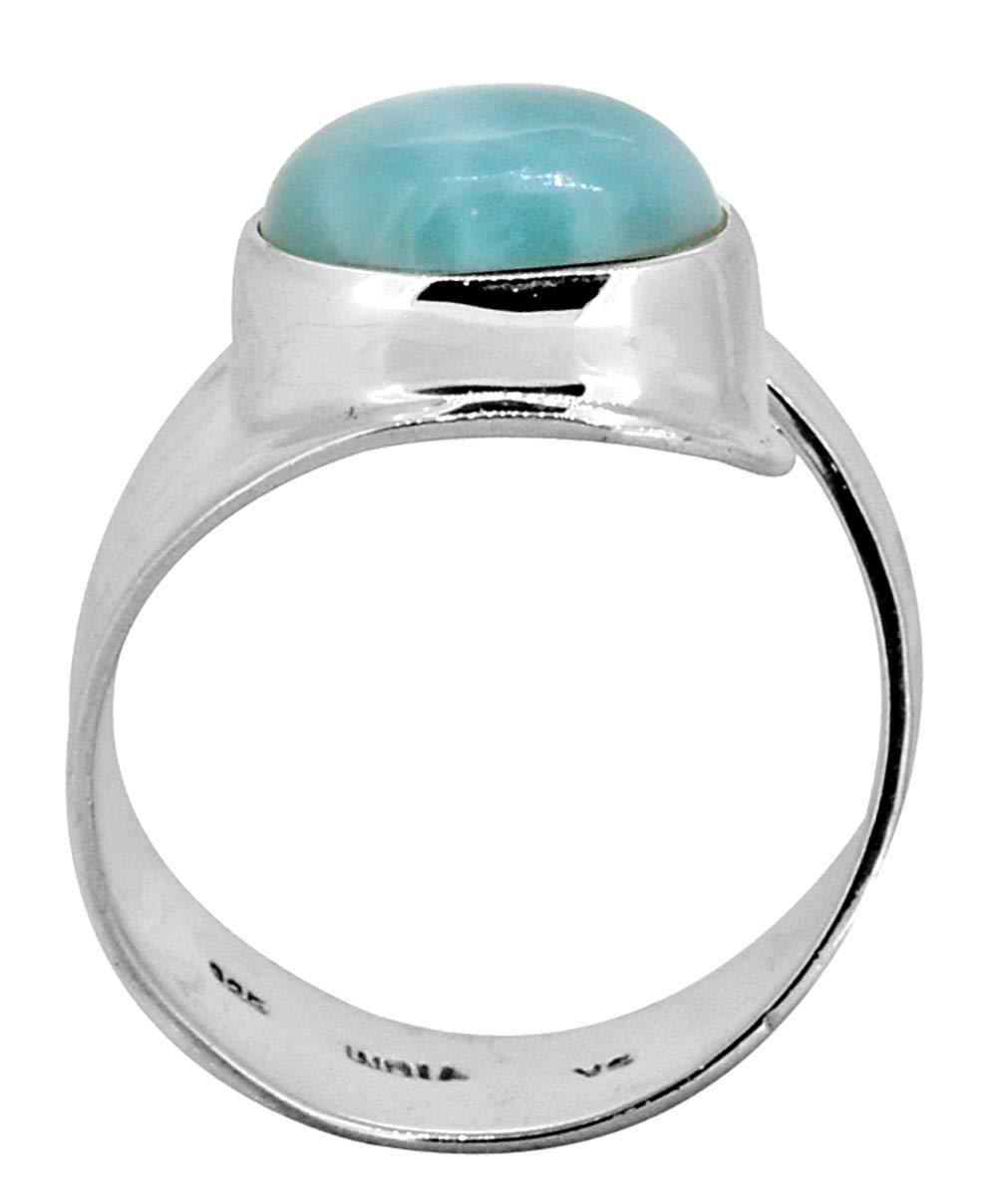 YoTreasure 10x12 MM Larimar .925 Sterling Silver Hammered Wide Band Adjustable Ring