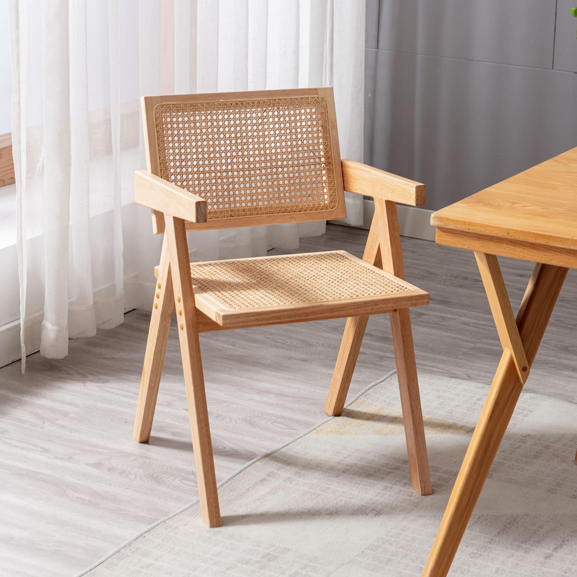 Westice Rattan Dining Chairs Set of 6, Wooden Kitchen Chairs with Faux Cane Seat & Backrest, Solid Wood Legs, Comfy Farmhouse Retro Side Chair for Indoor Dining Room, Natural