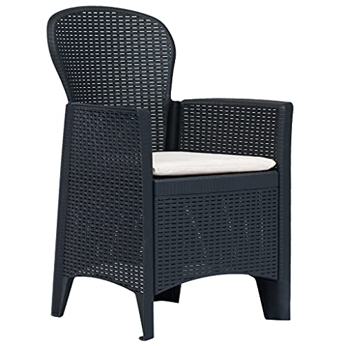 vidaXL 3 Piece Outdoor Bistro Set β Durable, Weather Resistant Plastic Patio Furniture with Rattan Look Design, Anthracite Color, Includes 1 Table and 2 Chairs