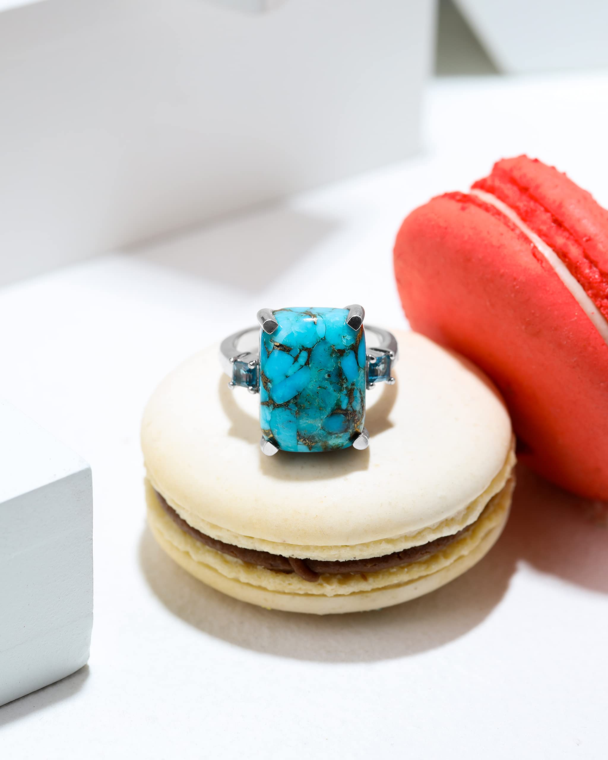 YoTreasure 11.18 Ct. Natural Labradorite Swiss Blue Topaz Ring Solid 925 Sterling Silver Jewelry