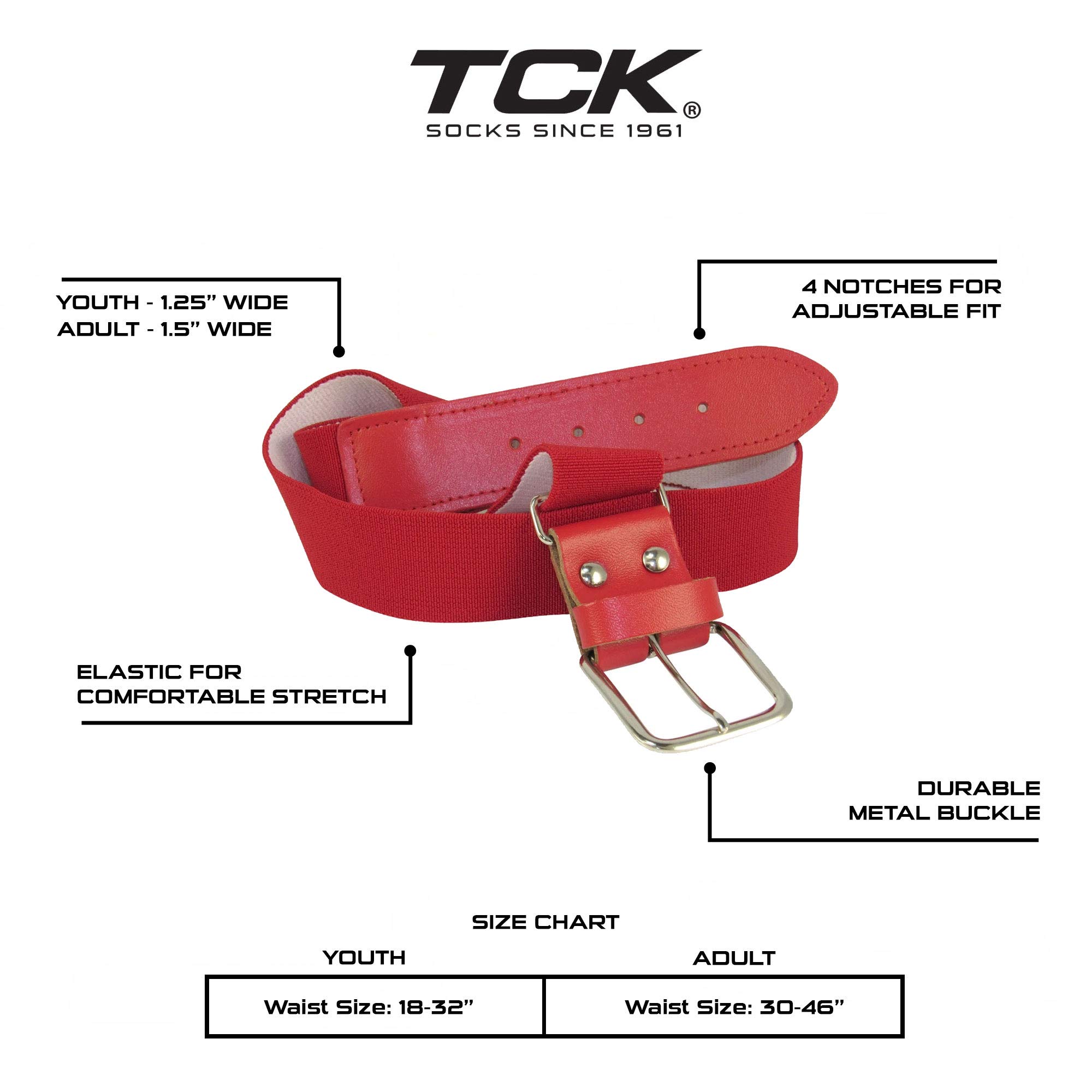 TCK Sports Baseball Belt & Socks Combo Set, Scarlet, Medium