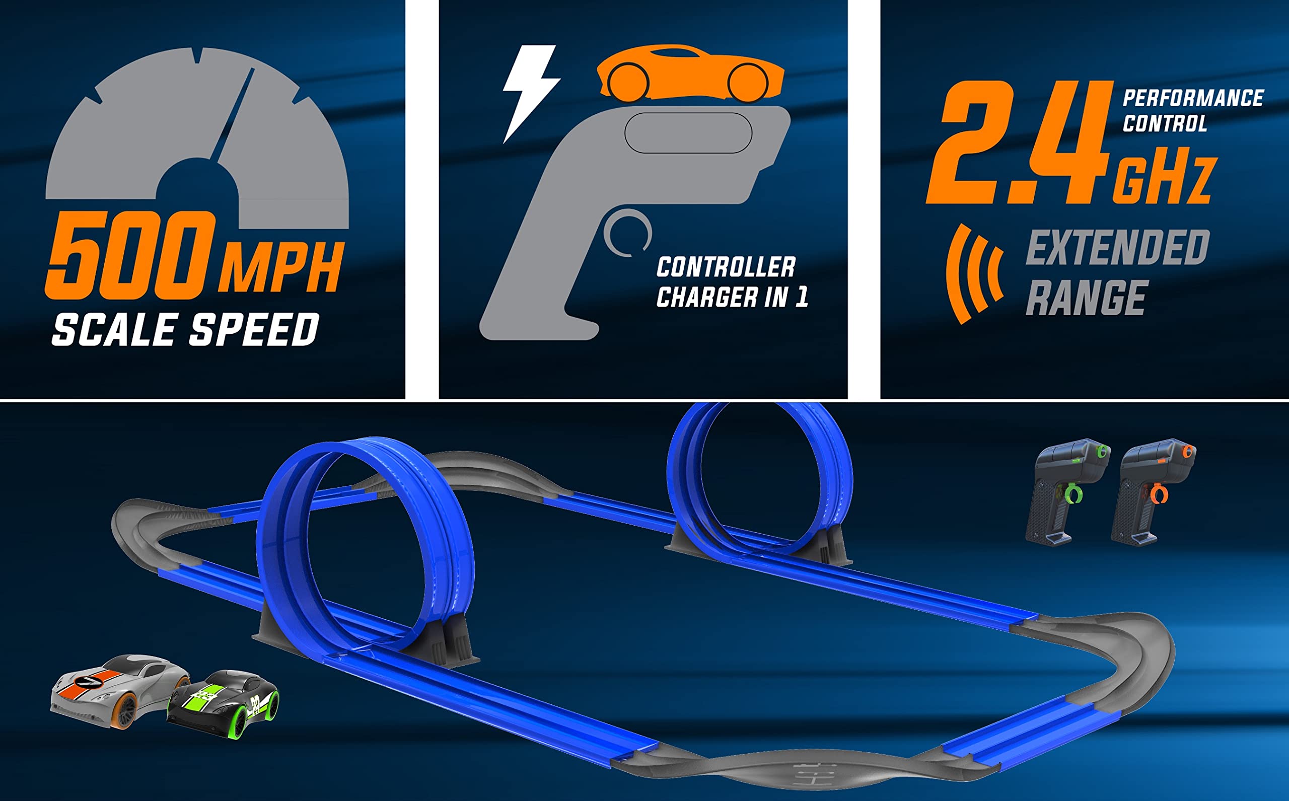 Tracer Racers 2.4 GHz Radio Control Remote Slot-less, Cordless Racing Super Loop Speedway Track Set with Two Cars