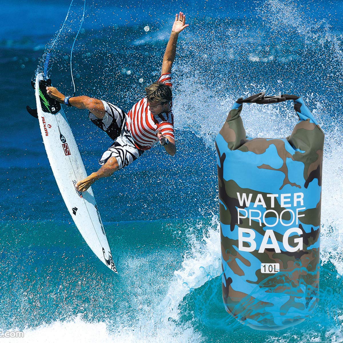 Waterproof Dry Bag 2L/5L/10L/15L/20L/30L, Roll Top Sack Keeps Gear Dry for Kayaking, Rafting, Boating, Swimming, Camping, Hiking, Beach, Fishing with Free Waterproof Phone Case (Light Blue, 10L)