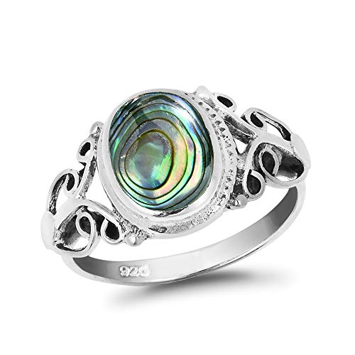 Vintage Swirl Abalone Shell Center .925 Sterling Silver Ring (7)