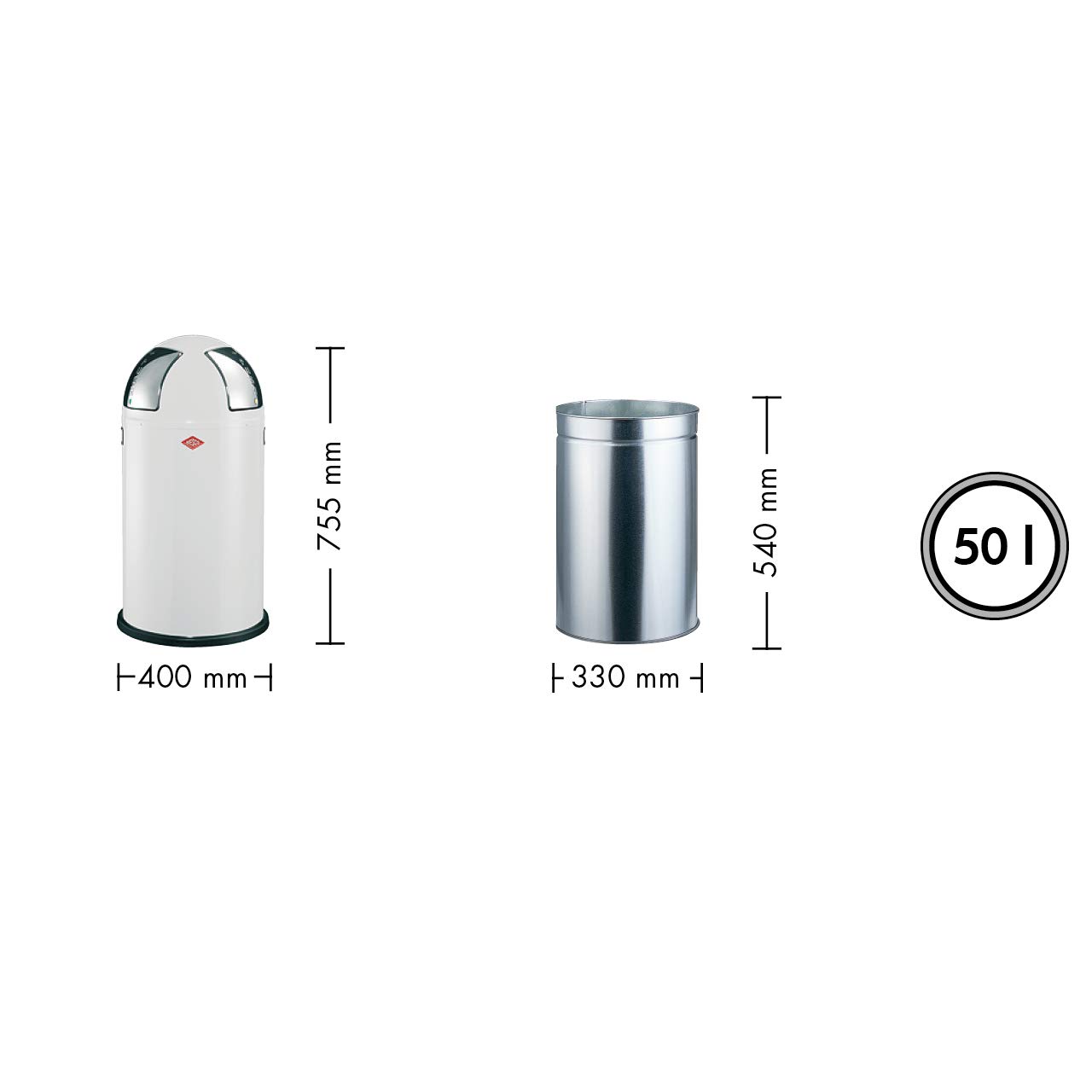 ウェスコ(Wesco) Two Double Push Bin 16.9 gal (50 L) Trash Can with Lid, サイズ:∅40×H75.5cm, Green, (Lime Green)