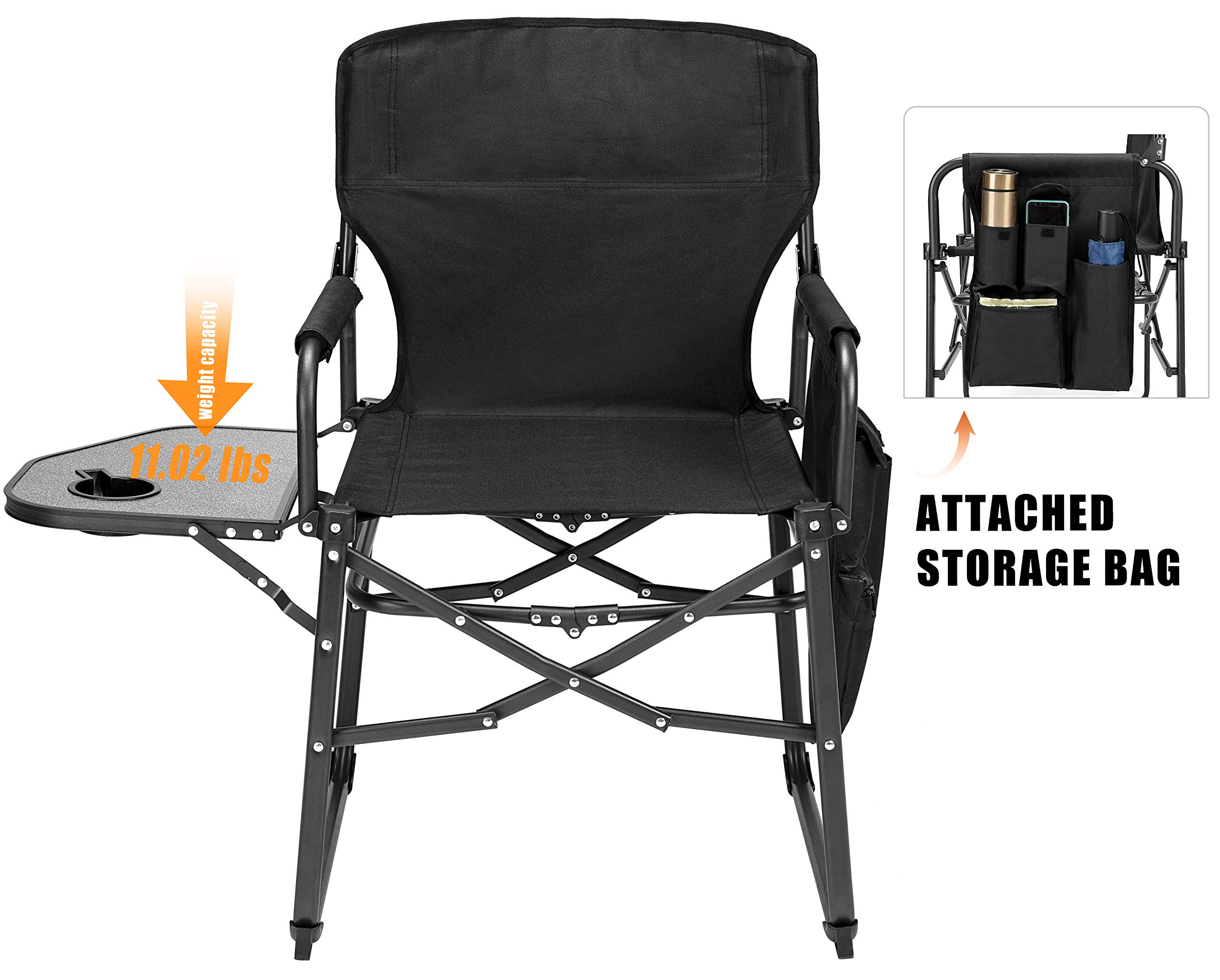 Ubon Steel Frame Portable Director's Chair Ultra Wide Lightweight Seat with Side Table & Pockets - Foldable Equipment for Camping, Beach, Travel, Sports Games - 300lb Capacity