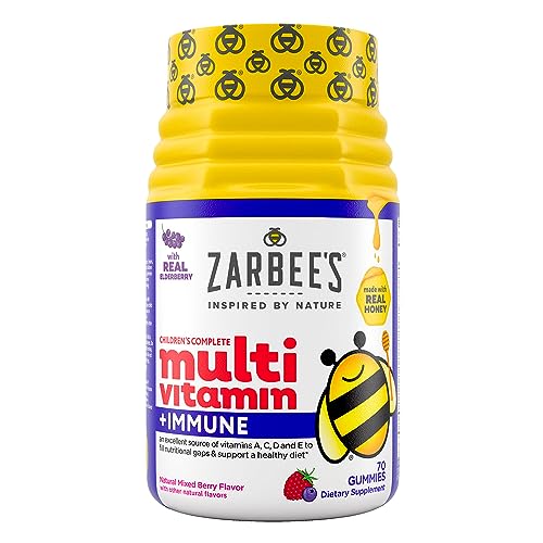 Zarbee's Complete Kids Multivitamin Gummies + Immune Support, Children Vitamins Gummy with Vitamin A, C, D3, E, B6, B12, Folic Acid & Total B-complex, 70 Count