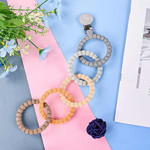 Vicloon Silicone Teether Rings, Baby Teether Rings, Baby Teether Link with Pacifier Clip, Attachable Teether Chew Toy for Babies, BPA Free Teething Relief Baby Chew Toys, Sensory Teething Ring