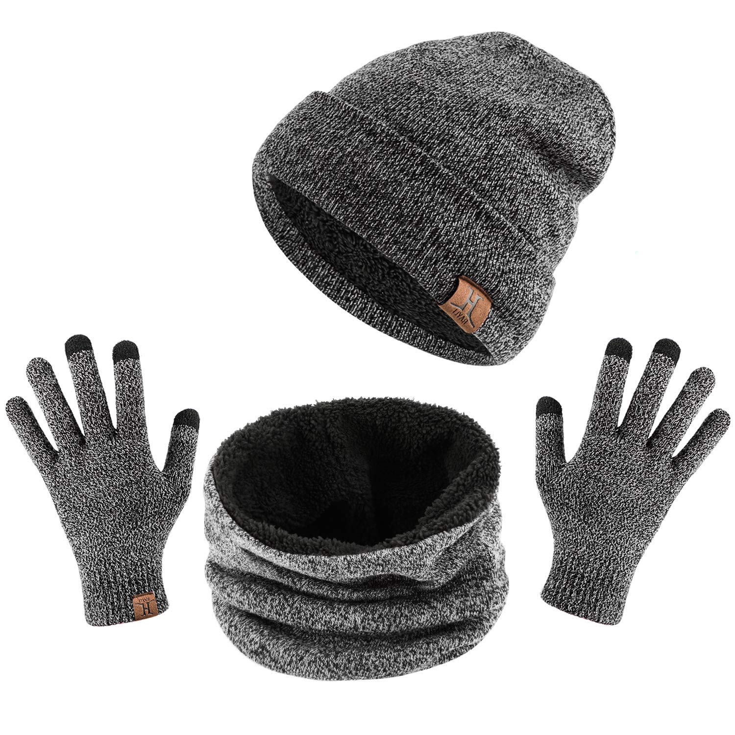 TAGVO Winter Beanie Hat Scarf Touch Screen Gloves 3 Pieces Warm Thick Knit Set for Men Women