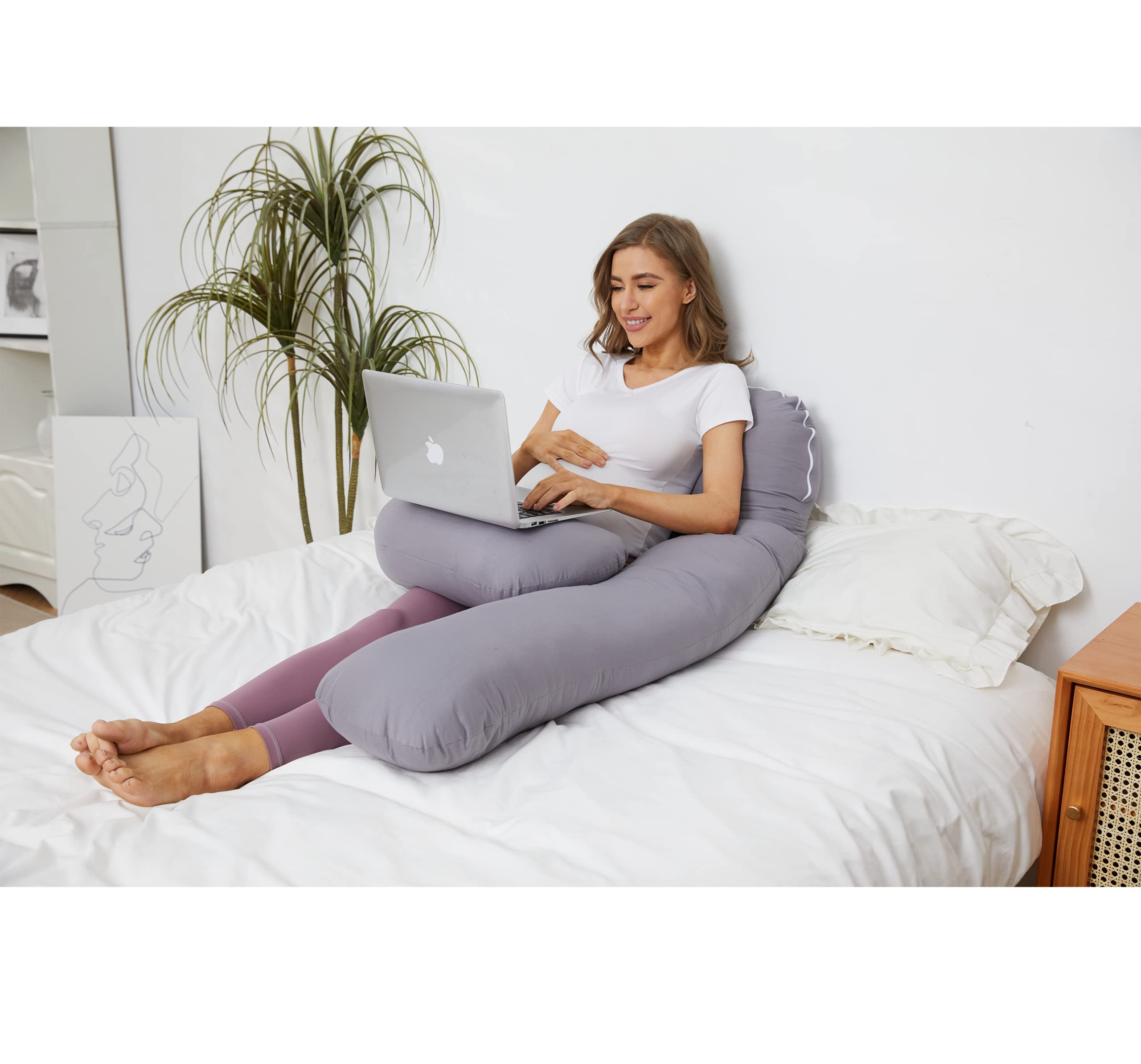 ZZZhen Pregnancy Pillow for Sleeping, U Shaped Maternity Pillow - 56 Inch with Grey Microfiber Removable Cover, Multi- Use and Support Back, HIPS, Legs, Belly for Pregnant Women Sleeping