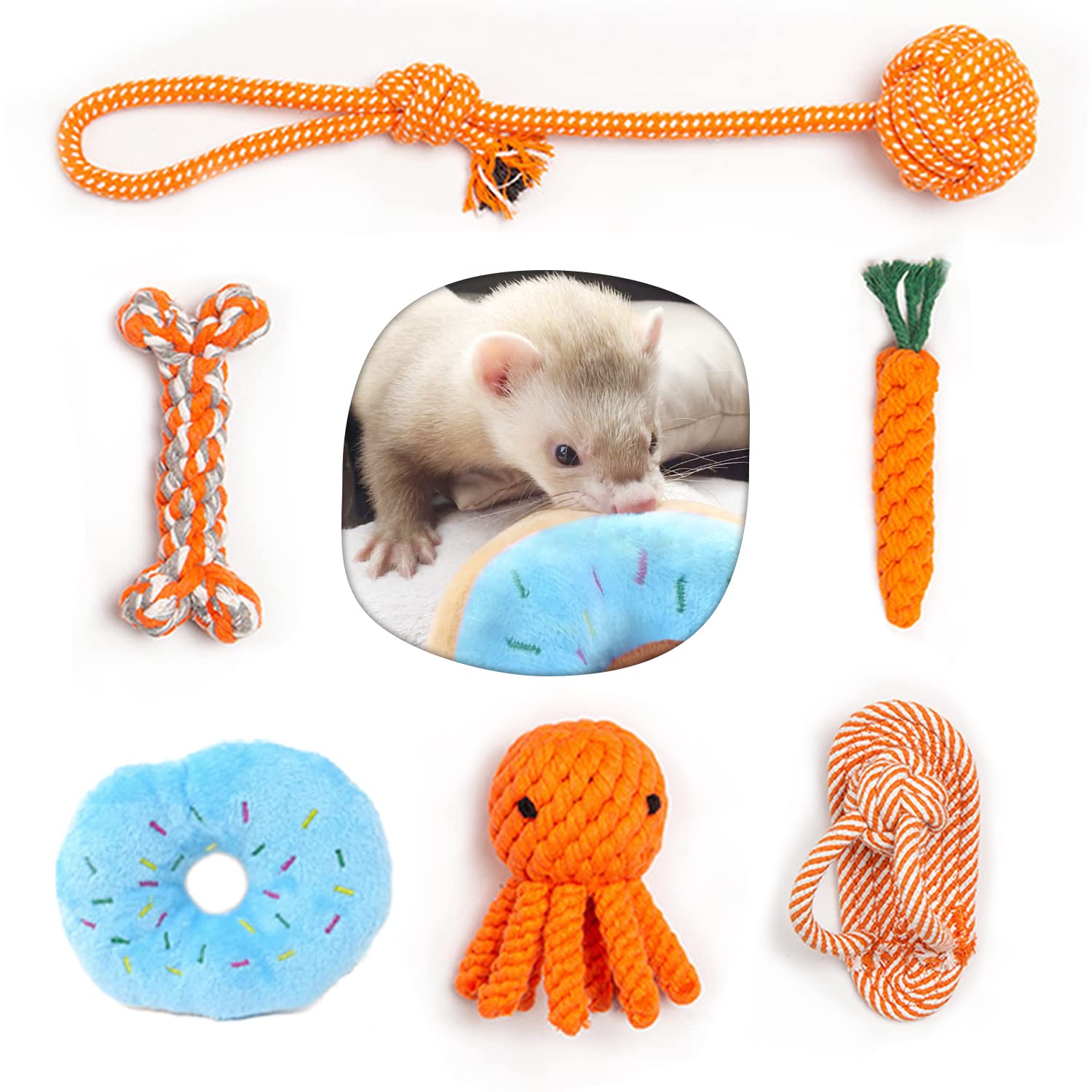 SIT ZIT 9 Pack Ferret Toys Interactive Colorful Balls | Ferret Supplies | Balls with Bell Inside Rubber Chewing Kicher Balls for Ferrets Cat to Play with