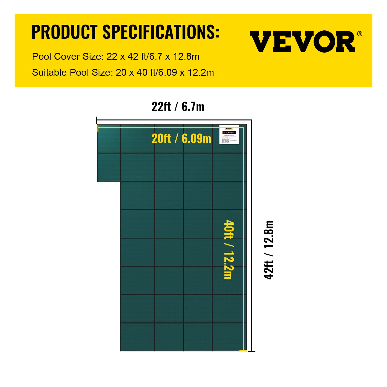 VEVOR Inground Pool Safety Cover, Fits 20 ft x 40 ft Rectangular Winter Pool Cover with Right Step, Triple Stitched, High Strength Mesh PP, Good Rain Permeability, Installation Hardware Included