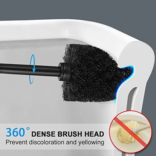 Toilet Bowl Brush Holder Set: 2 Pack Modern Deep Cleaning Bathroom Toilet Scrubber with Caddy for Rv - Rim Decorative Accessories Cleaner Brushes for Toilet - Black