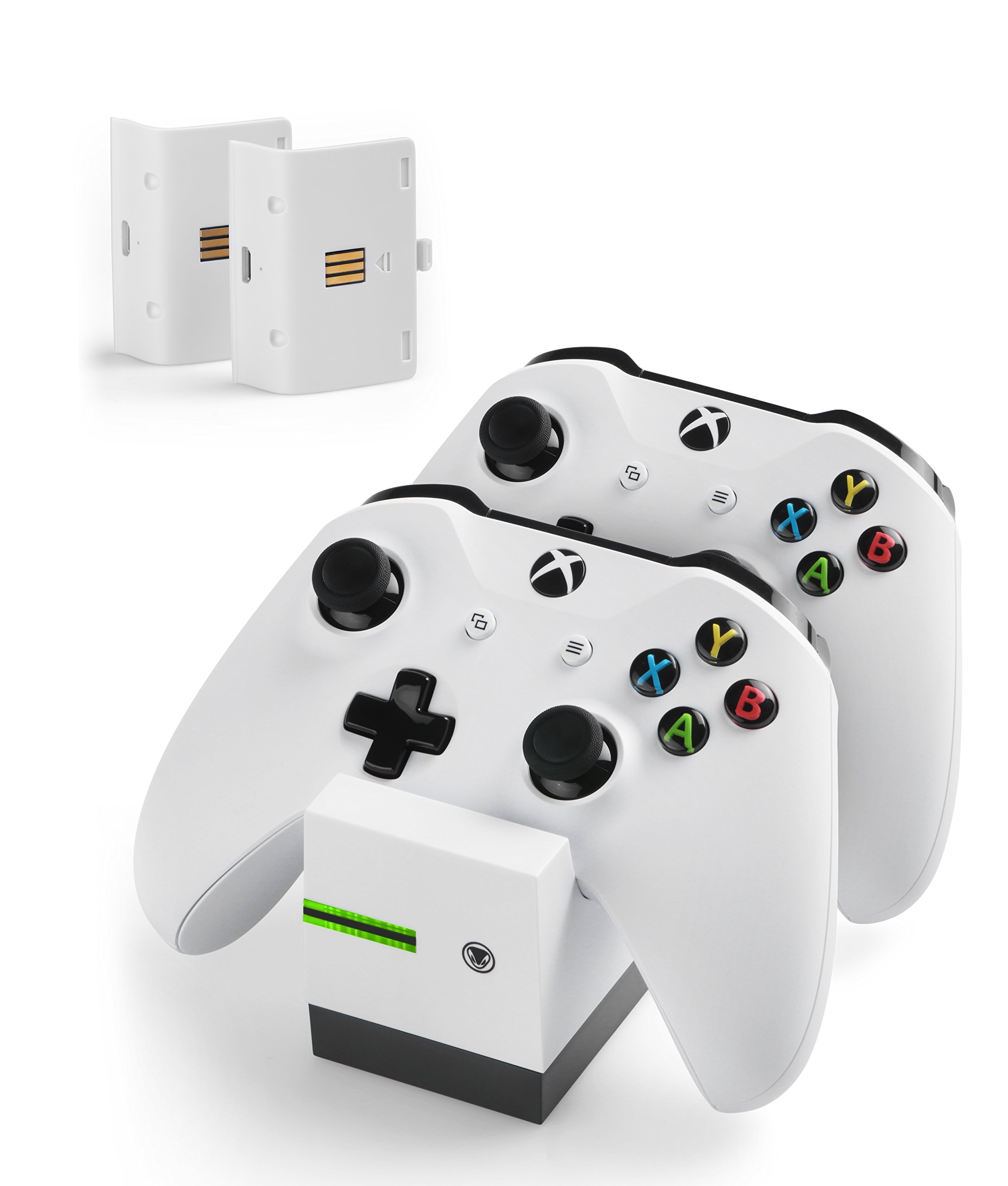 Snakebyte Twin Charge X - Dual Charger and Docking Station for 2 Game Controllers - Includes 2 Rechargeable Battery Packs - for Xbox One/Elite/S Gamepad Controllers (White)