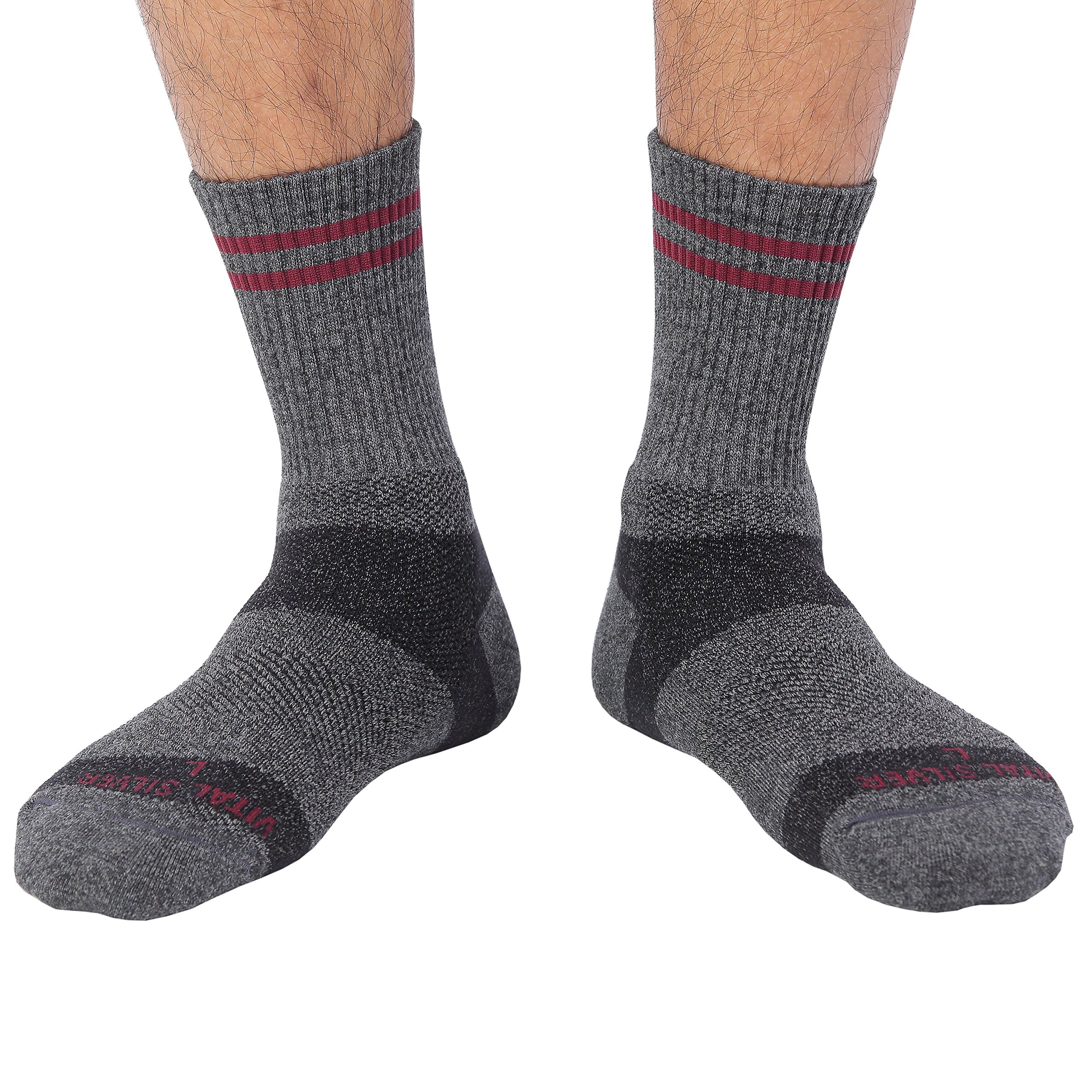 Vital Salveo-Charcoal Outdoor Merino Wool Hiking Socks, Dark Grey (Crew)-Large