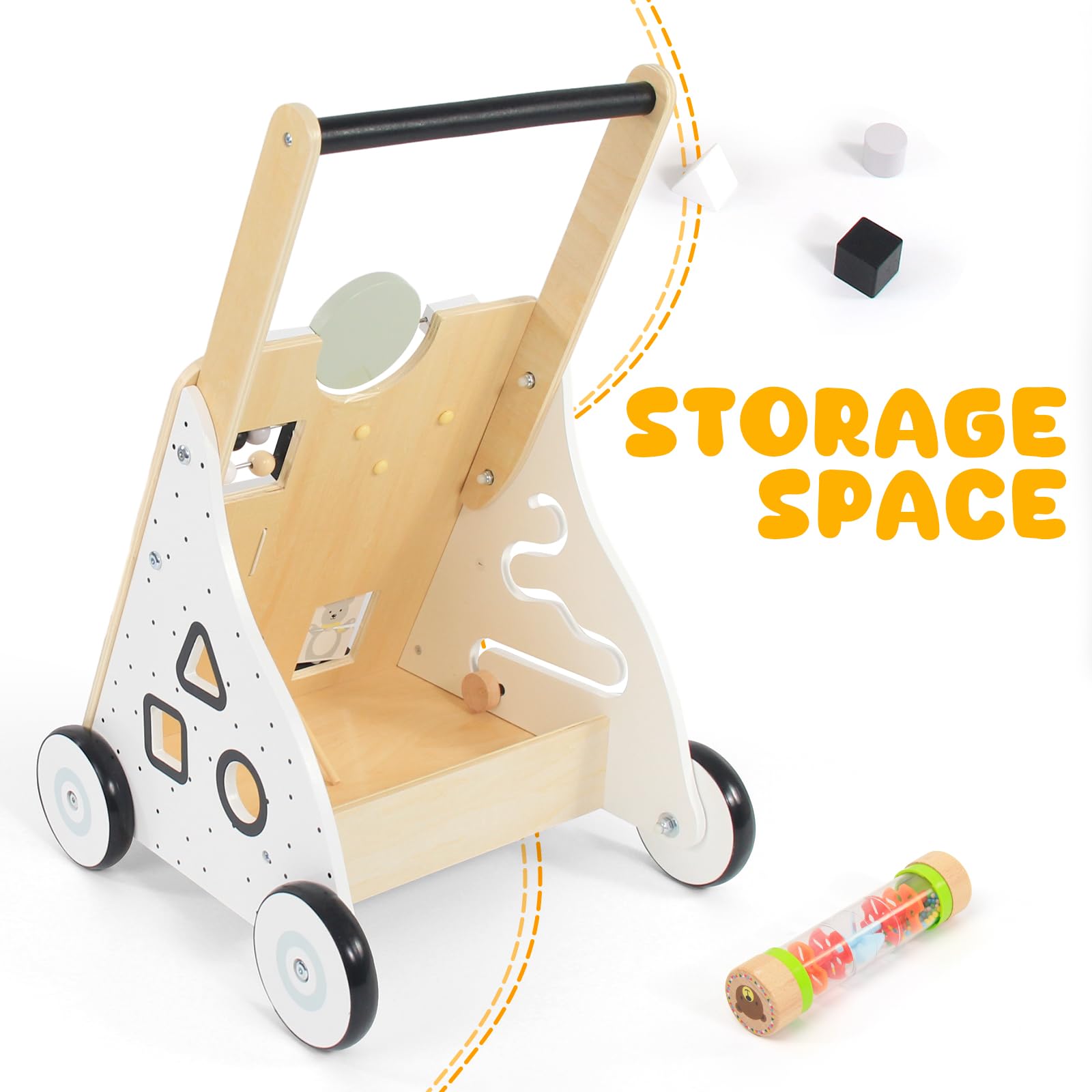 Wooden Baby Walker - Push Walker Toy for Babies-Multiple Activities Center β Assembly Required β Develops Motor Skills & Stimulates Creativity