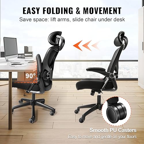 VEVOR Office Chair, High Back Ergonomic Desk Chair with Adjustable Lumbar Support & Headrest, 2D Armrest, Polypropylene Chair for Home Office, Black, 286 lbs Capacity