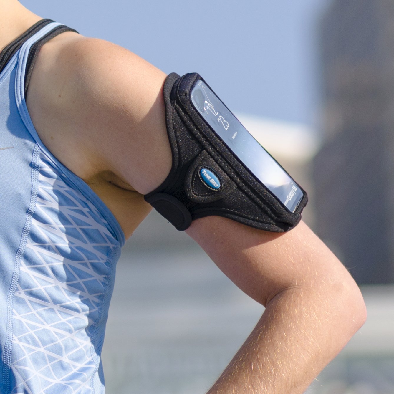 Tune Belt AB90 Cell Phone Running Armband Holder Case for iPhone 13 Mini, 12 Mini, 11 Pro, SE 2020, X XS, Water Resistant Pouch for Exercise and Working Out (Black)