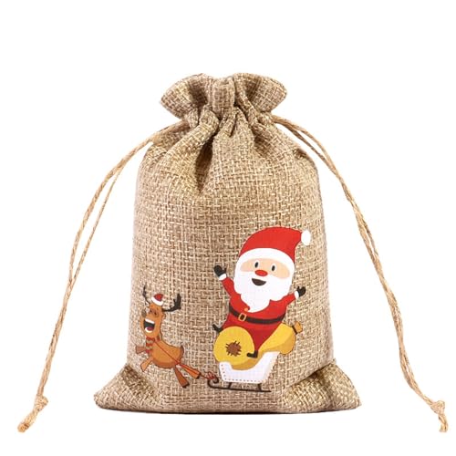 Tainrunse 5Pcs Candy Bag Drawstring Cartoon Print Resistant Azabu Christmas Gift Wrapping Bags for Christmas Xmas Gift Bag