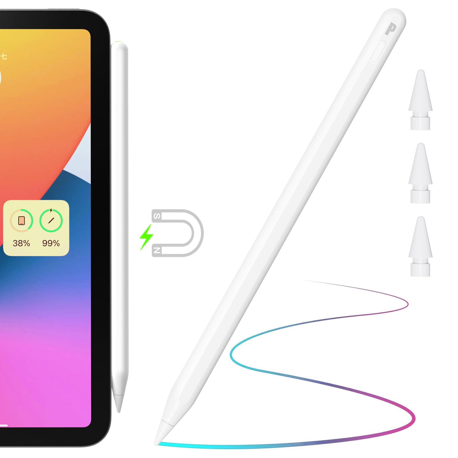 Stylus Pen for iPad with Magnetic Wireless and Wired Charging, Apple Pencil 2nd Generation, Use as iPad Pencil with iPad Pro 12.9" 3/4/5/6, iPad Pro 11" 1/2/3/4, iPad Air 4/5, iPad Mini 6