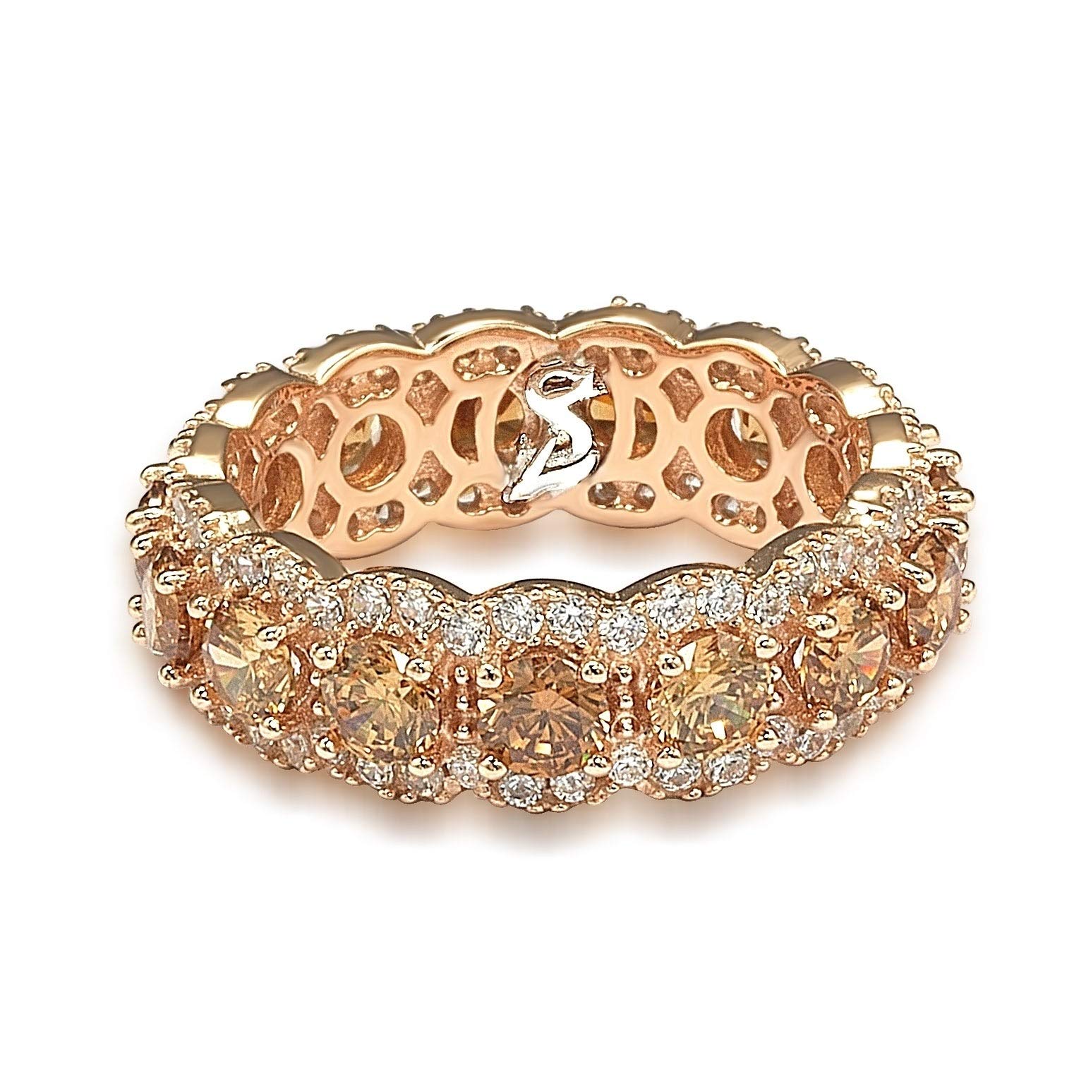 Suzy Levian Rose Sterling Silver Round Cubic Zirconia Champagne and White Eternity Band