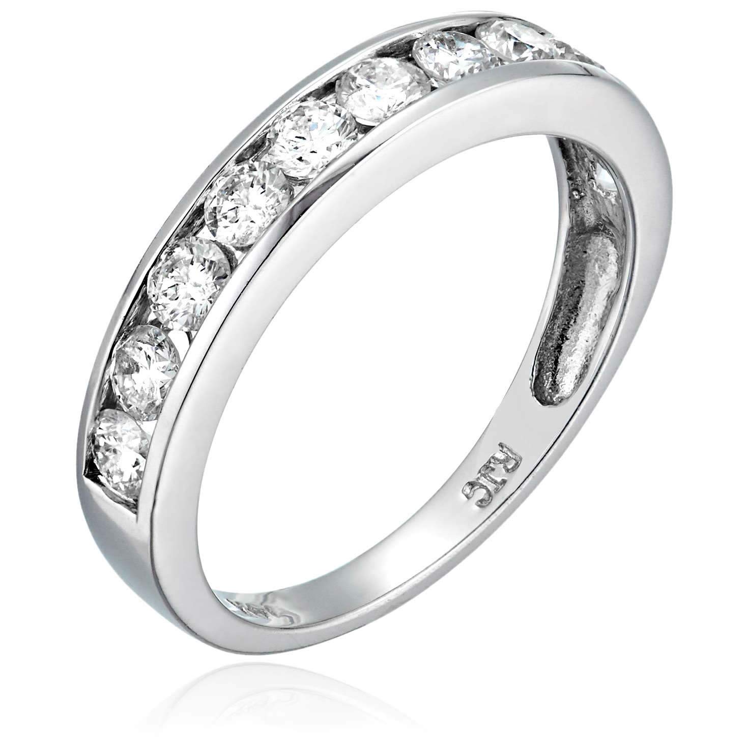 VIR JEWELS 1 cttw Diamond Wedding Anniversary Band for Women Half Eternity Diamond Engagement Ring 14K White Gold Channel Set SI2-I1 Clarity Certified Size 10