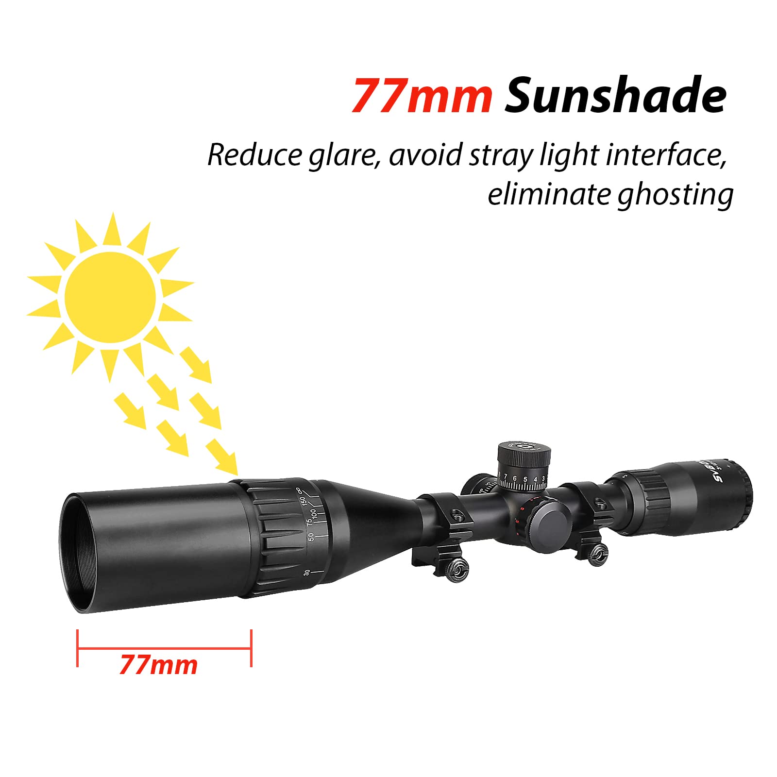 SVBONY SV177 Hunting Rifle Scope 3-12x44, Rifle Scopes for Long Range Shooting, with Front AO Adjustment, Illuminated Mil-dot Reticle Rifle Scope, with 3 Inches Sunshade