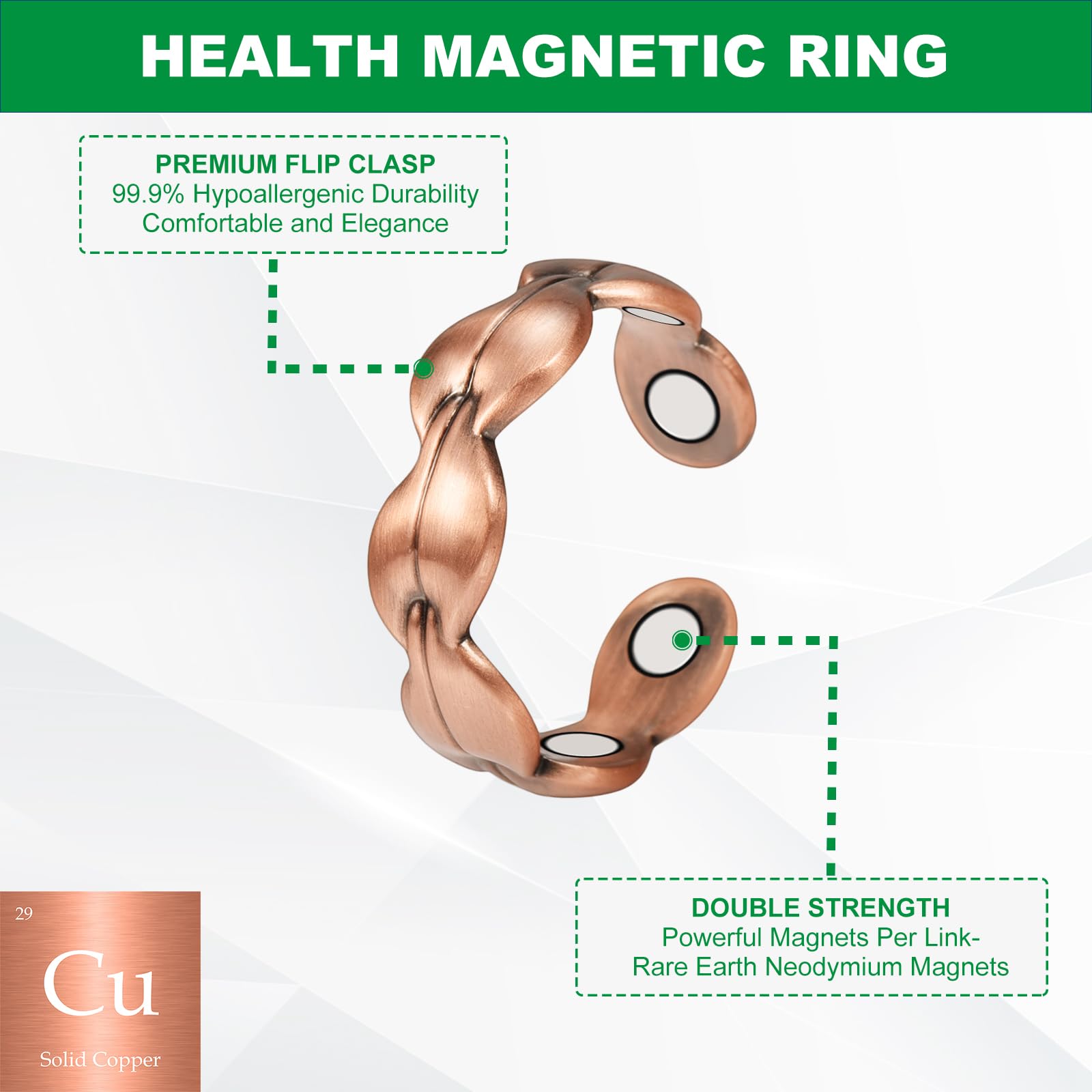 Wollet 99.9% Pure Copper Magnetic Ring for Women Men, Copper Rings with Magnets Adjustable Copper Ring Jewelry Gift