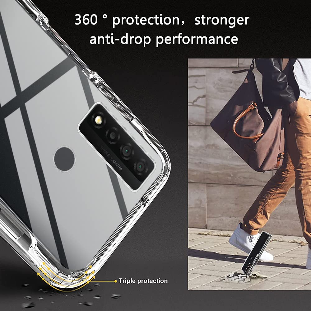 YJROP for TCL 20 XE Case, with Tempered Glass Screen Protector Crystal Clear Full-Body Rugged Hybrid Bumper Shockproof Protective Phone case Cover for TCL 20 XE (XE Version Only), Transparent
