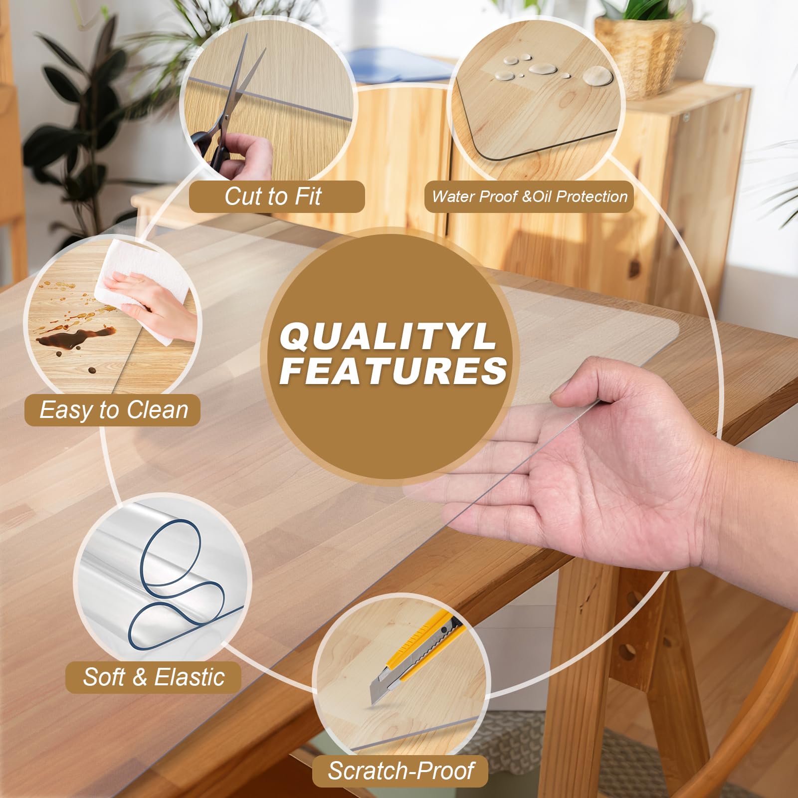 Vicwe 36 x 72 Inch Clear Table Cover Protector,1.5 mm Thick Single-Sided Frosted Clear Desk Pad Mat, Rectangle Waterproof Table Top Protector, Scratch Proof and Easy Cleaning for Dining Room Table