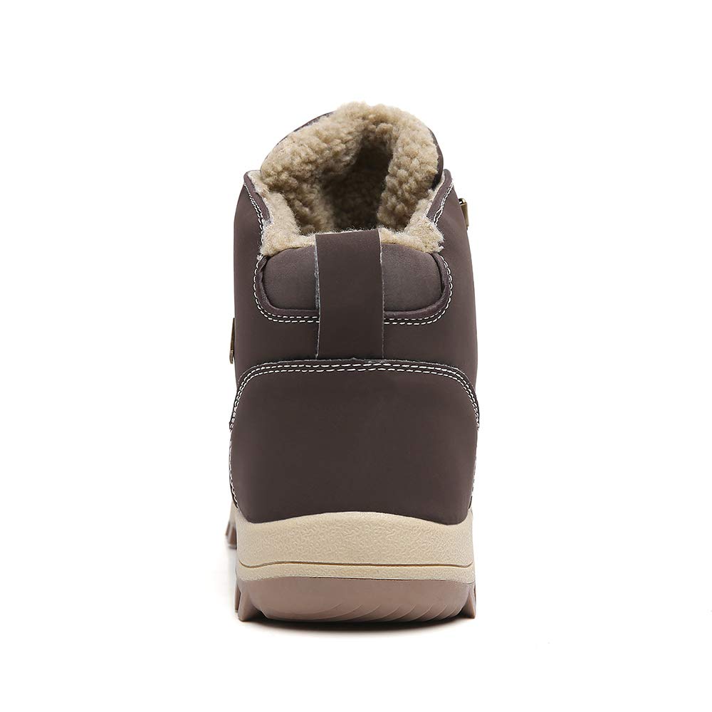 TSIODFO Winter Shoes for Men Cold Weather Snow Boots Insulated Fur Warm Outdoor Hiking Ankle Boots Waterproof Brown size 6.5