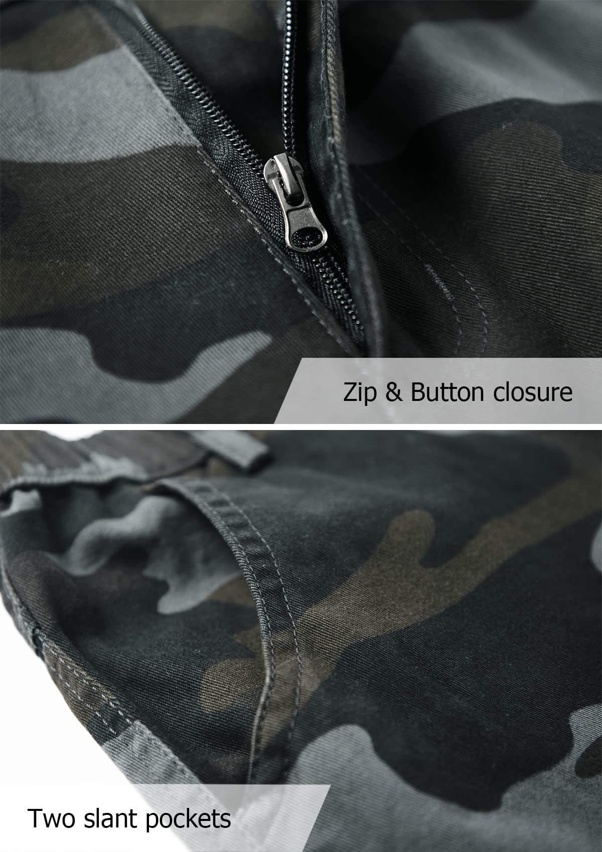 Vcansion Men's Cotton Military Camo Cargo Shorts Relaxed Fit Casual Shorts with Multi-Pockets White Camo US 40