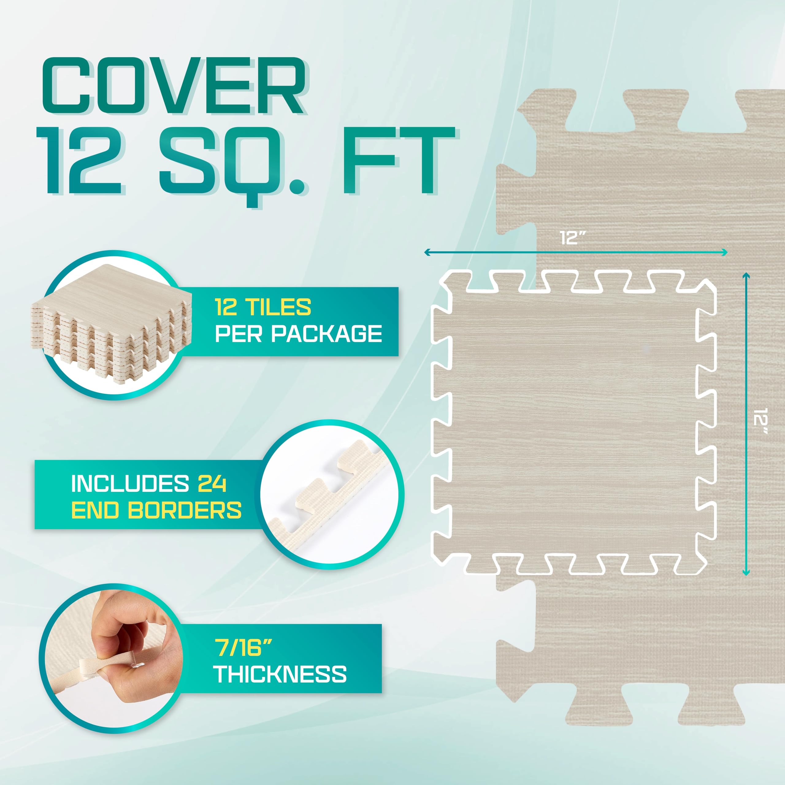Yes4All Interlocking Floor Mats with Border β Foam Gym Floor Mats with EVA Interlocking Tiles (12 Square Feet β Walnut Wood Light β 12 Tiles)