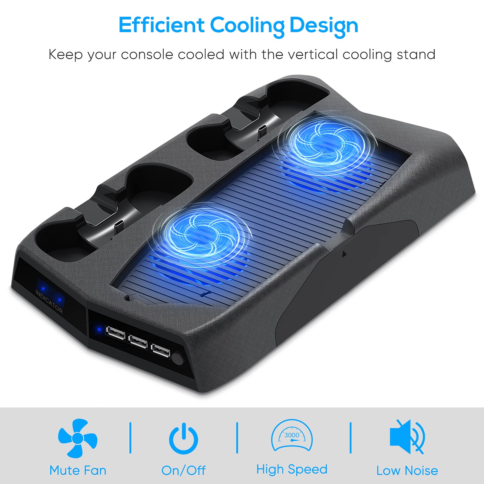 YUANHOT Vertical Cooling Stand Compatible with PS5 Console, Charging Station Dock with Controller Charger Ports and Retractable Game Storage - Black
