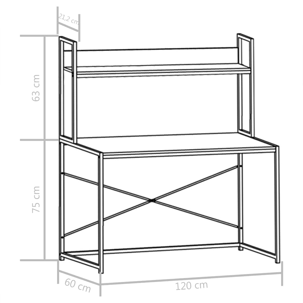 vidaXL Computer Desk, Office Table with Metal Frame, Home Writing Desk with Storage Shelf, Monitor Standing Desk, Industrial Style, White