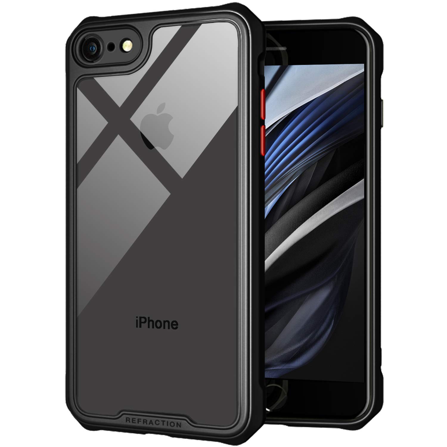TENOC Phone Case Compatible with iPhone SE (2nd 2020 and 3rd 2022 Generation) & iPhone 7 & iPhone 8, Clear Case Black Protective Bumper Non-Yellowing Cover for 4.7 Inch