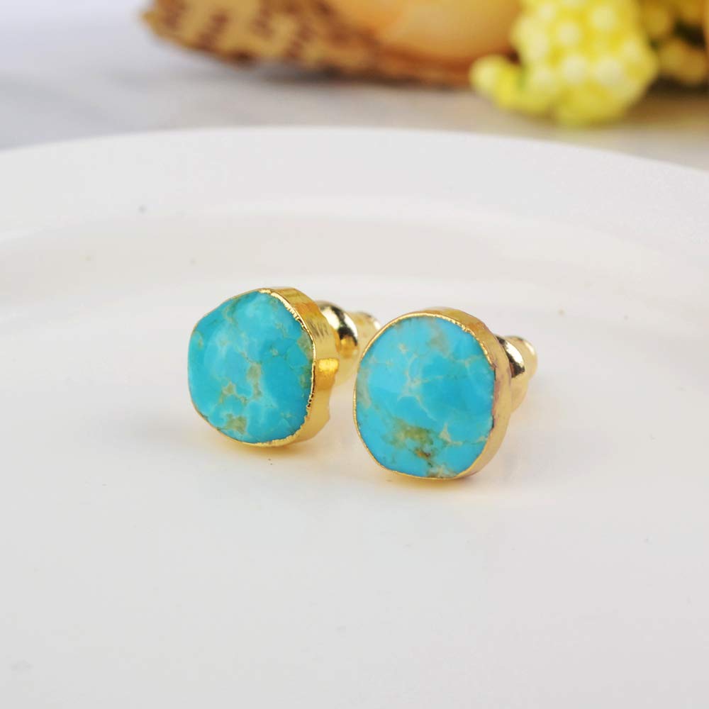 ZENGORI Turquoise Earrings Post Stud Natural Stone Jewelry for Women 1 Pair G1017