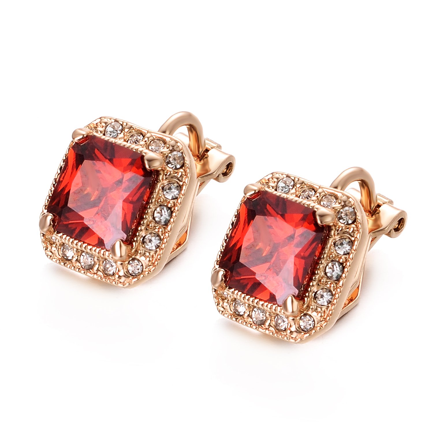 Yoursfs Clip on Square Earrings For Women Non Pierced Ears SImitation Red Ruby Cubic Zirconia Earrings